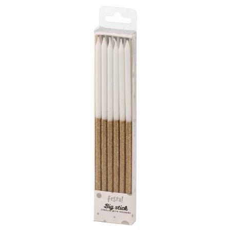 Festa big stick svećice zlatno bela 12k sa držačima ( 710161 )