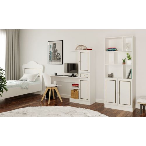 Rb-098 Matte White Study Desk & Bookshelf