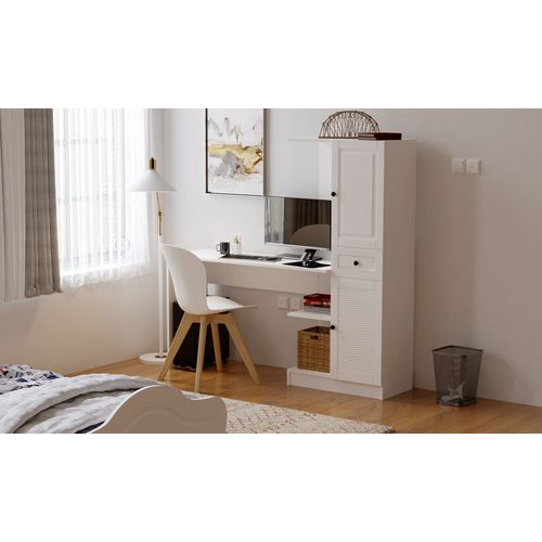 Rb-116 Matte White Study Desk & Bookshelf