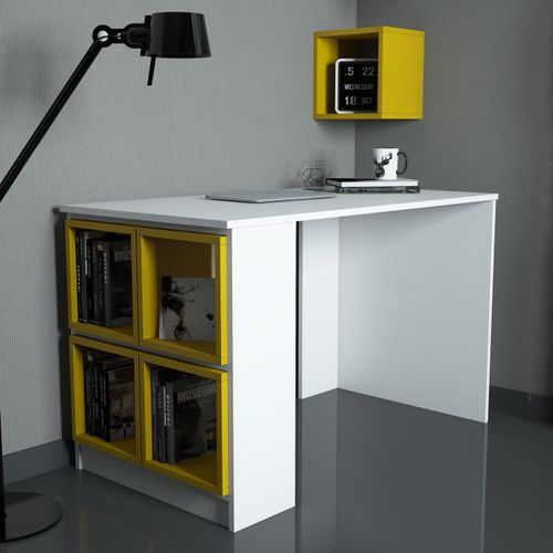 Box - White, Yellow White Yellow Study Desk