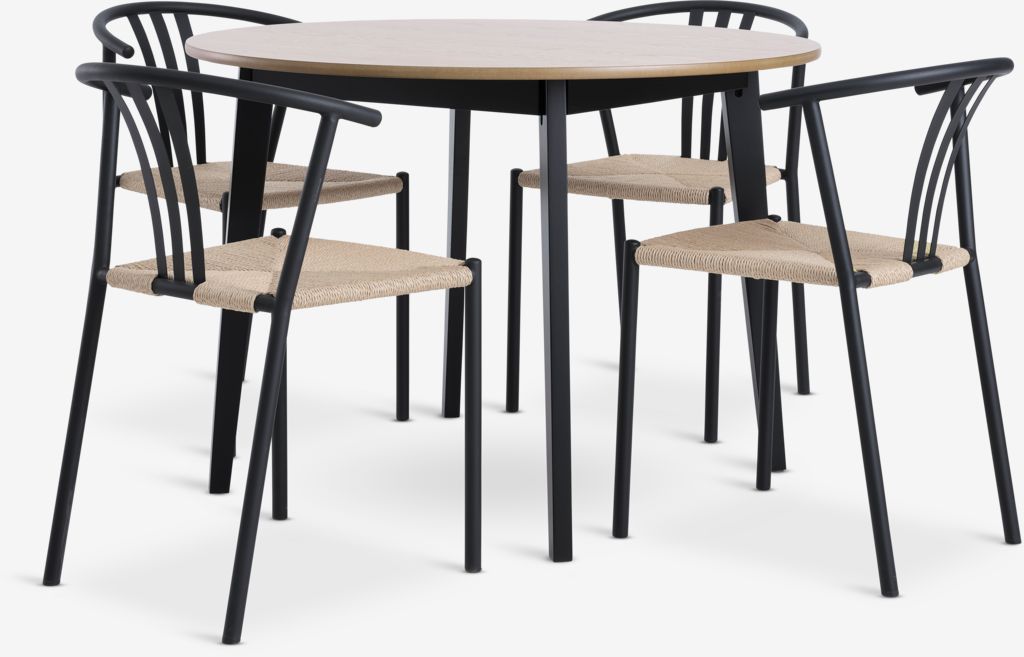 JEGIND Ø105 sto hrast + 4 JYDERUP stolice crna/natur