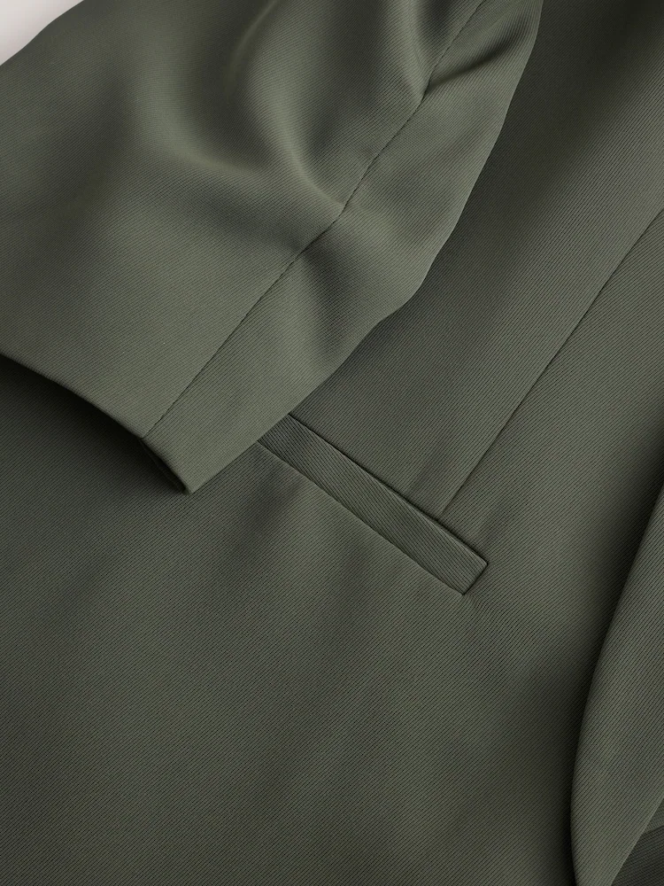 Khaki Zeleno - Opušten Ruched Sleeve Sako