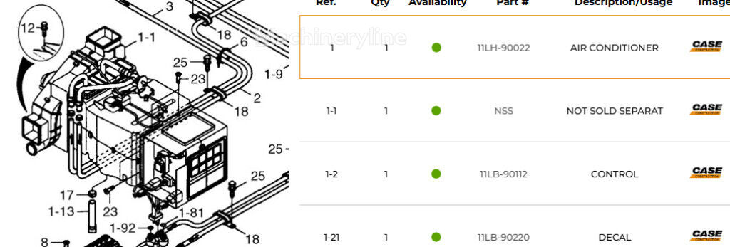 Case 11LH-90022 auto grejač za 1221E građevinske mašine