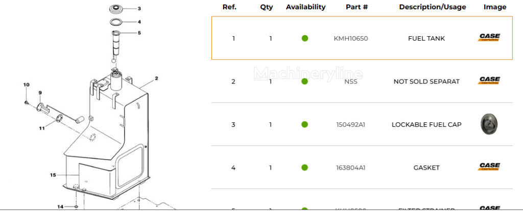 Case KMH10650 rezervoar za gorivo za CX135SR građevinske mašine