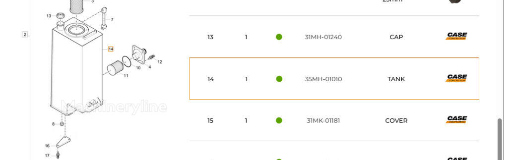 Case 35MH-01010 rezervoar za gorivo za CX33C građevinske mašine