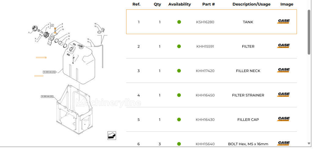 Case KSH16280 rezervoar za gorivo za CX370D CX350D građevinske mašine