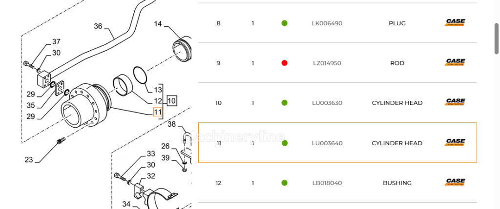 Case LU003640 hidraulični cilindar za CX750D građevinske mašine