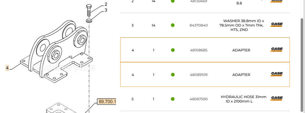 Case 48108685 brza spojnica za CX490D CX500D građevinske mašine