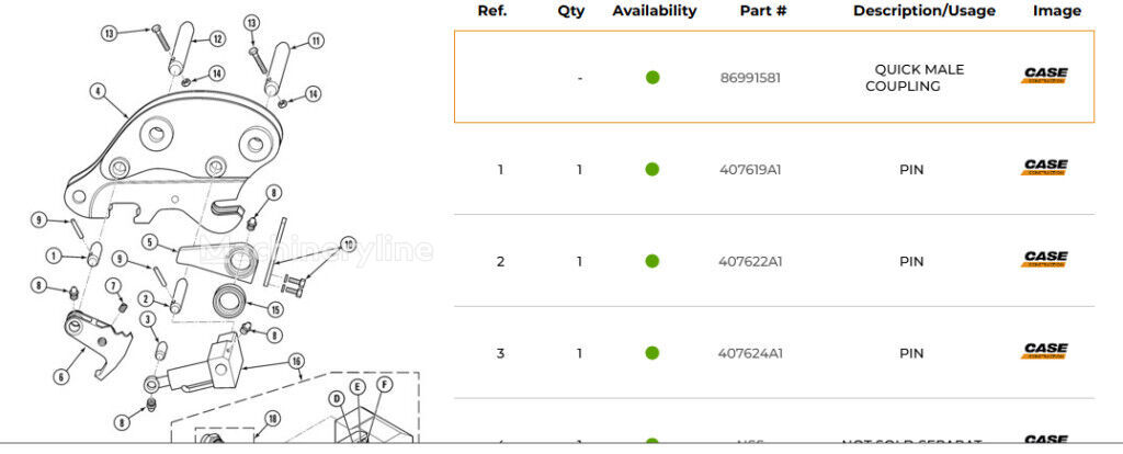 Case 86991581 brza spojnica za CX75SR CX80 bagera