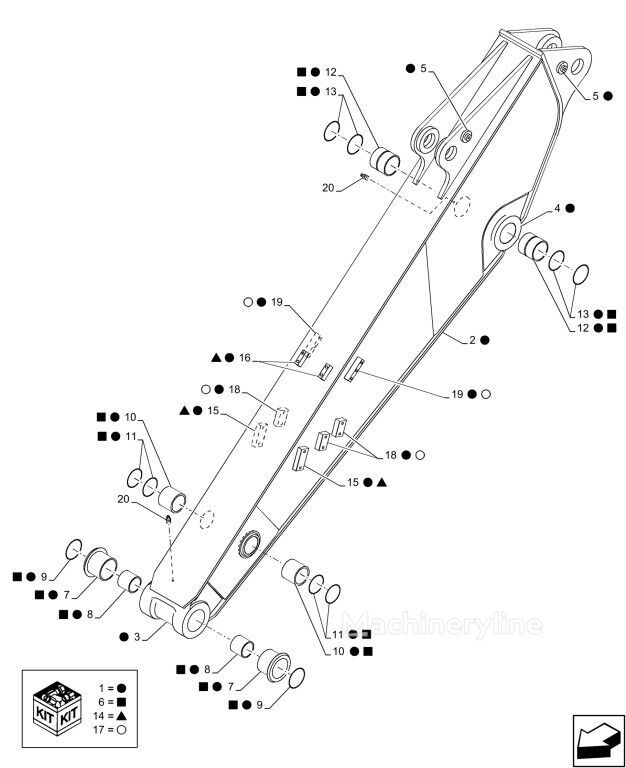 Case KRV39290 strela bagera za Case CX210D CX210DLC CX210DNLC CX245D CX245DSR CX245DSRLC CX245SRLC bagera
