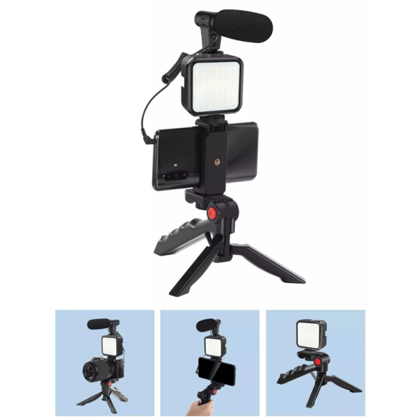 Stativ Tripod za mobilni sa blicem i mikrofonom AY-49 crni