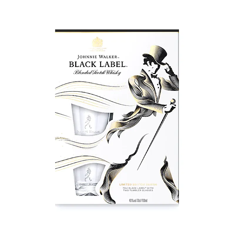 JOHNNIE WALKER BLACK LABEL 0.7 + 2 ČAŠE