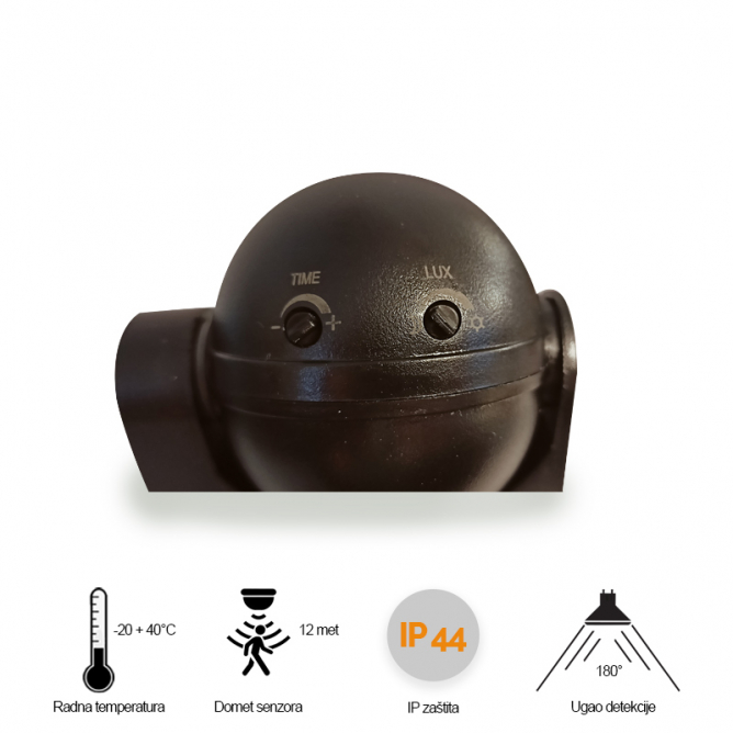 SENZOR SAMOSTALNI ST09 180° IP44 CRNI – 450564