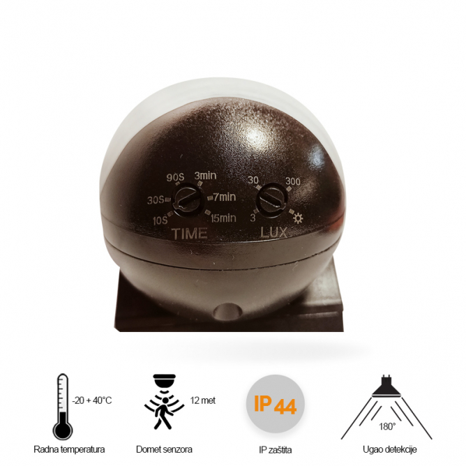 SENZOR SAMOSTALNI ST11 180° IP44 CRNI – 450565