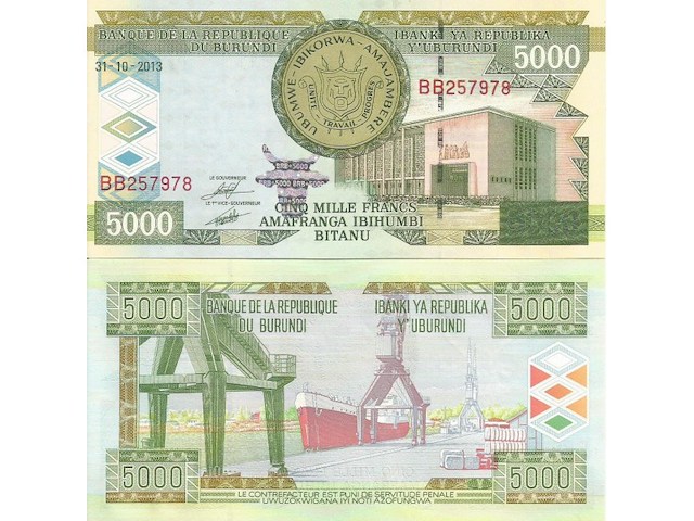 Burundi 5000 francs 2013. UNC