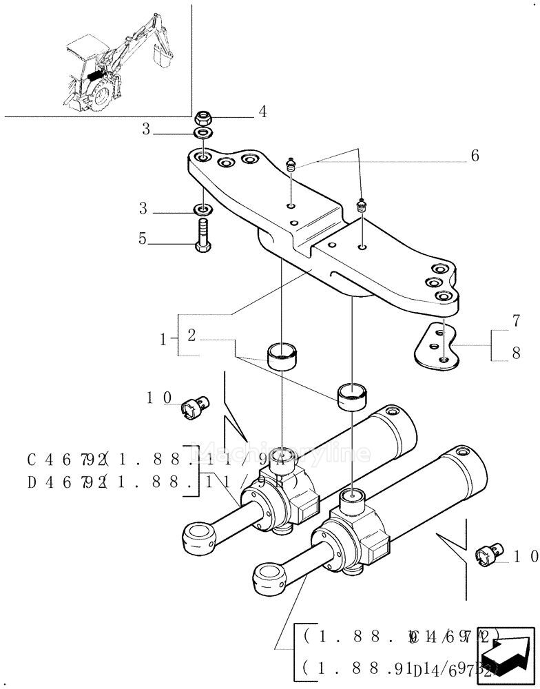 New Holland 85800300 hidraulični cilindar za New Holland LB115, NH85, NH95 bagera-utovarivača