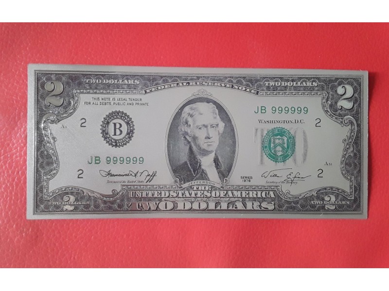 Srebrni dolar. Plasticna novcanica. 2 dolara.