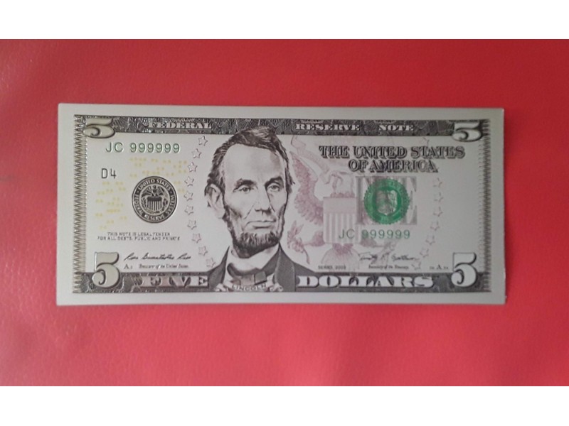 Srebrni dolar. Plasticna novcanica. 5 dolara.