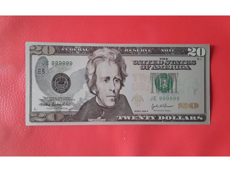 Srebrni dolar. Plasticna novcanica. 20 dolara.