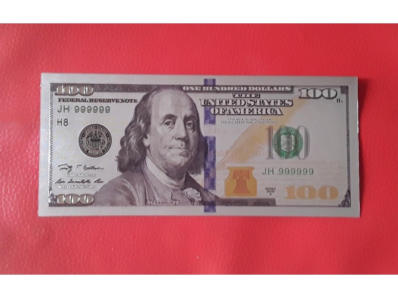 Srebrni dolar. Plasticna novcanica. 100 dolara.