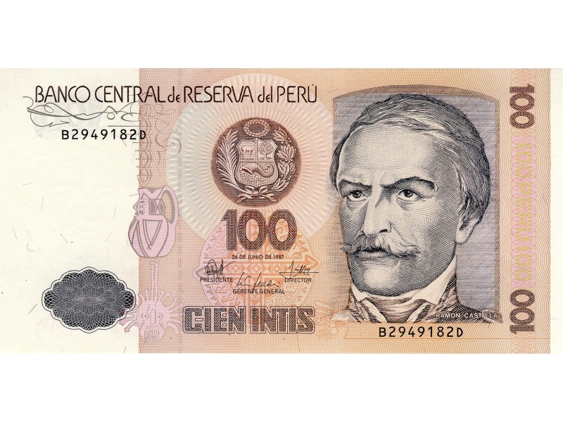 Peru. 100 Intis (1987). P#133. UNC PRESS