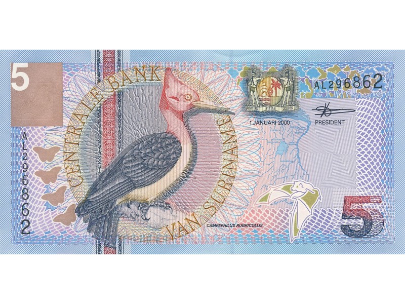 Suriname. 5 Gulden (2000). P#146. UNC PRESS