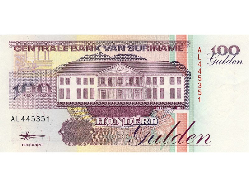 Suriname. 100 Gulden (1998). P#139. UNC PRESS