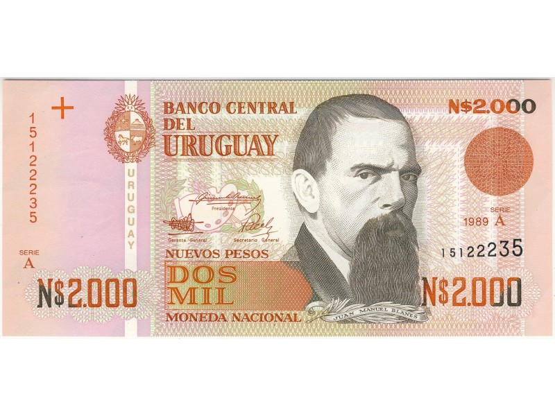 Uruguay. 2000 Nuevos Pesos (1989). P#68. UNC PRESS