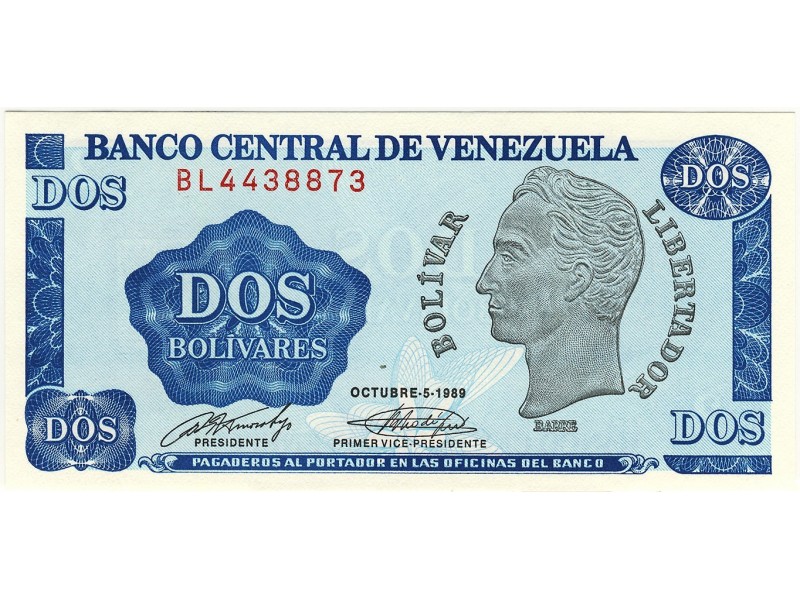 Venezuela. 2 Bolivares (1989).P#69. UNC PRESS