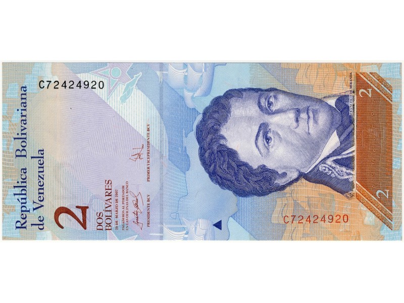 Venezuela. 2 Bolivares (2007).P#88. UNC PRESS