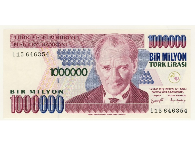 Turska Turkey. 1.000.000 Lira (1970 [2002]). P#213. UNC
