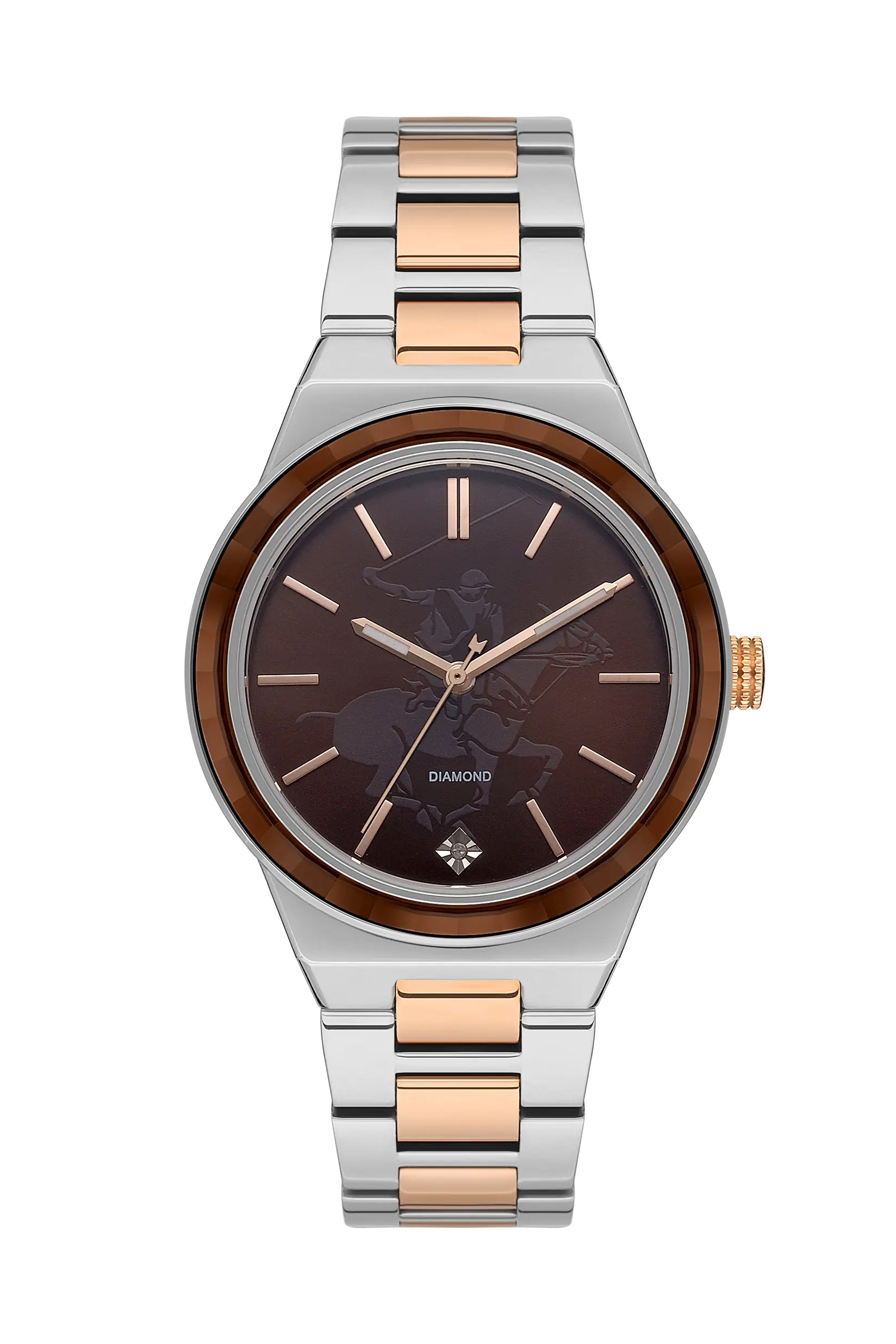 BEVERLY HILLS POLO CLUB Ženski ručni sat, Kvarcni mehanizam, 36mm, Braon kućište, Roze-zlatne boje, BP3584X.540