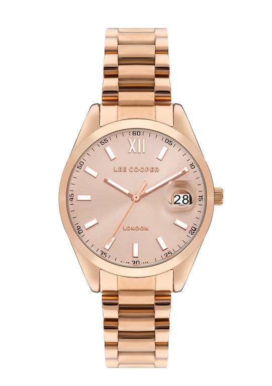 LEE COOPER Ženski ručni sat, Kvarcni mehanizam, 34mm, Roze kućište, Roze-zlatne boje, LC07827.410