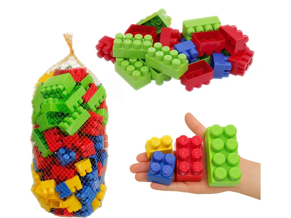 Kocke za decu KOCKE DEČIJE OSNOVNE set 150 kom. Džak - 4 vrste kocki u setu - širine kocki 4.5cm