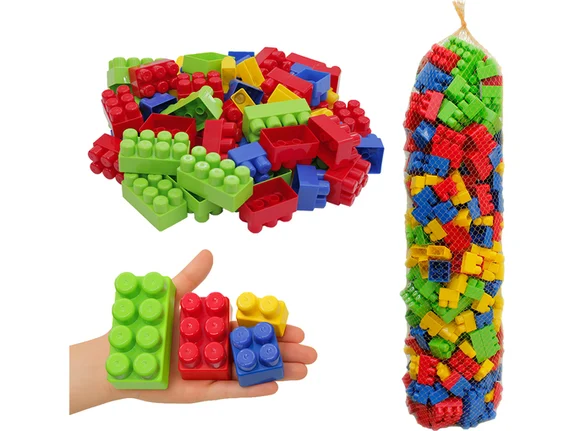 Kocke za decu KOCKE DEČIJE OSNOVNE set 300 kom. Džak - 4 vrste kocki u setu - širine kocki 4.5cm