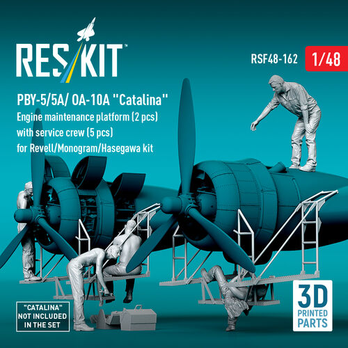 RES/KIT F48-0162 PBY-5/5A/ OA-10A 'Catalina' Engine Maintenance Platform (2pcs) With Service Crew (5pcs) For Revell/Monogram/Hasegawa Kit (3D Printed)