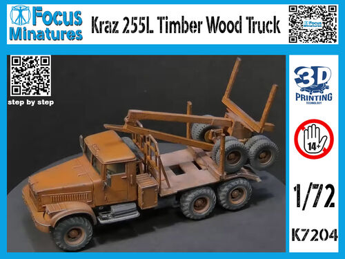 FOCUS MINIATURES K7204 Kraz 255L Timber Wood Truck