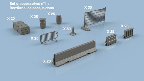 L'Arsenal 2.0 3D700582 Accessory Set No.1: Barriers, Crates and Cans - 3D Printing (245 pcs)