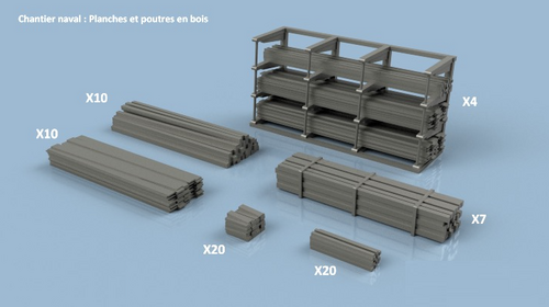 L'Arsenal 2.0 3D700601 Shipyard : Wooden Planks and Beams - 3D printing (71 pcs)