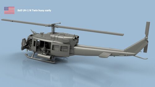 L'Arsenal 2.0 3D144565NEINT Bell UH-1 N Twin Huey Early with interior details - 3D printing (1 helicopter)