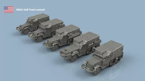 L'Arsenal 2.0 3D100566M2A1BAC US M2A1 Half-Track with tarpaulin - 3D Printing (5 pcs)
