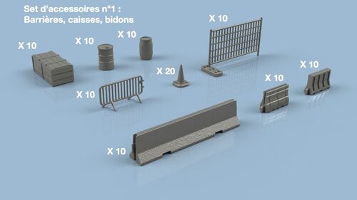 L'Arsenal 2.0 3D100582 Accessory Set No.1: Barriers, Crates and Cans - 3D Printing (100 pcs)