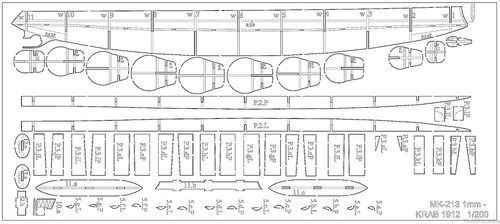 Modelarstwo kartonowe L-213 Okręt Podwodny KRAB 1912-15 wręgi