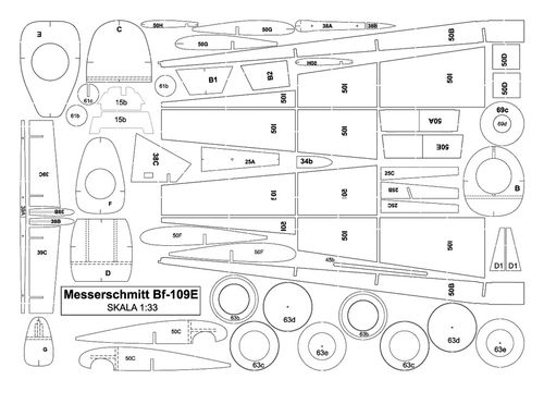 Modelarstwo kartonowe L-01 Bf-109 E wręgi