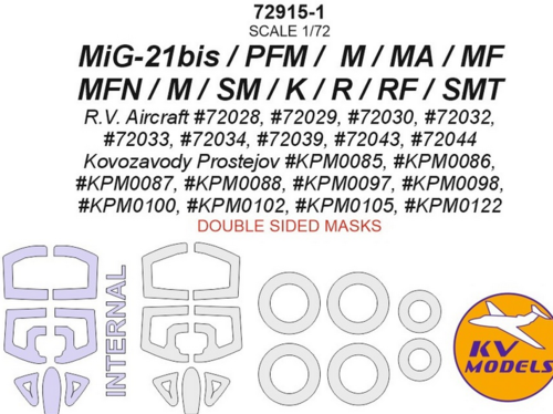 KV Models 72915-1 MiG-21 bis/PFM/MA/MF/MFN/M/SM/K/R/RF/SMT DS