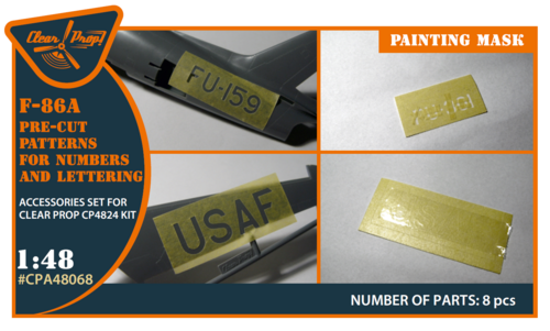 Clear Prop Models A48068 F-86A Pre-Cut Patterns For Numbers And Lettering Painting Mask For Clear Prop 4824 Kit
