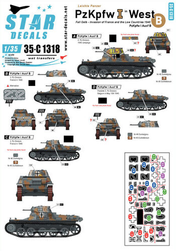 Star-Decals 35-C1318 PzKpfw I in the West. PzKpfw I Ausf B. Fall Gelb - Invasion of France and the Low Countries 1940