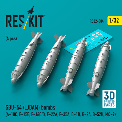 RES/KIT 32-0504 GBU-54 (LJDAM) Bombs (4pcs) (A-10C, F-15E, F-16C/D, F-22A, F-35A, B-1B, B-2A, B-52H, MQ-9) (3D Printed)