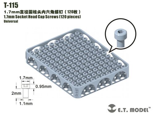 ET Model T-115 1.7 mm Socket Head Cap Screws (120 pieces)