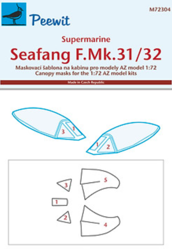 Peewit 72304 Canopy mask for Supermarine Seafang F. Mk. 31/32 AZ model